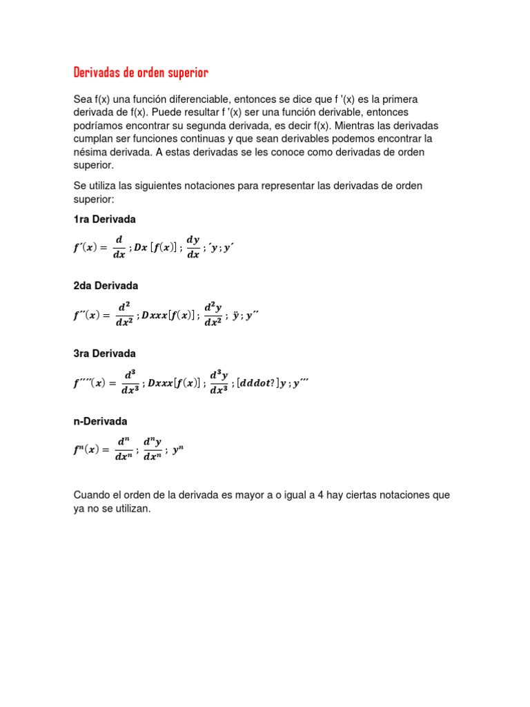 Derivadas de Orden Superior | PDF | Derivado | Optimización Matemática