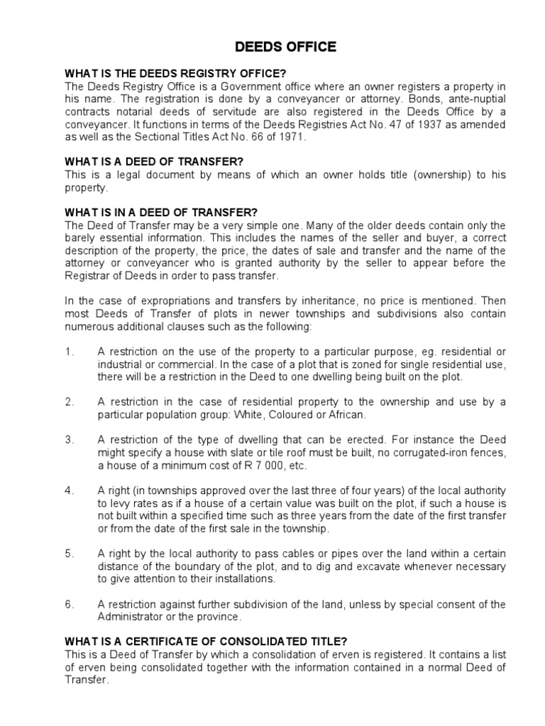 Deeds Office | PDF | Cape Town | Deed