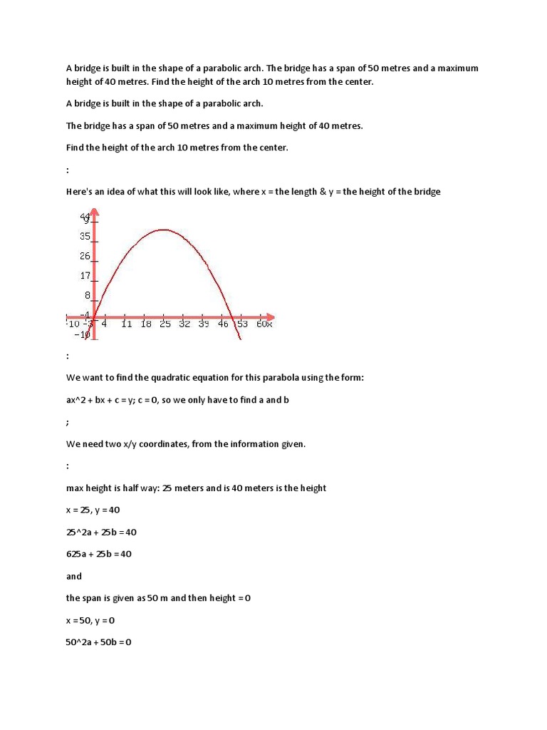 A Bridge Is Built In The Shape Of A Parabolic Arch Pdf