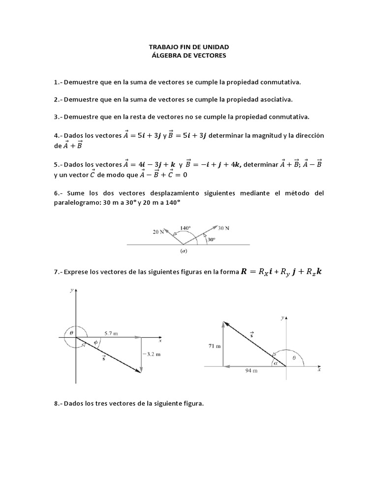 Trabajo Álgebra Vectorial | Descargar gratis PDF | Vector Euclidiano | Escalar (Matemáticas)