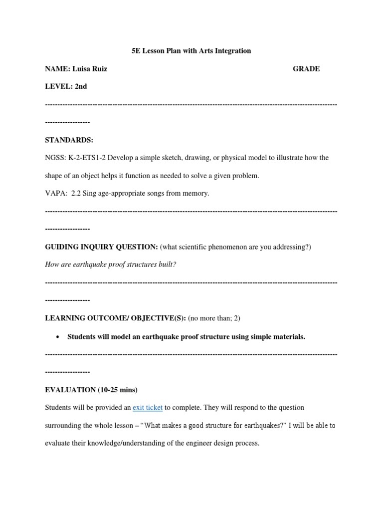 5e Lesson Plan Earthquakes | PDF | Engineering Design Process | Design