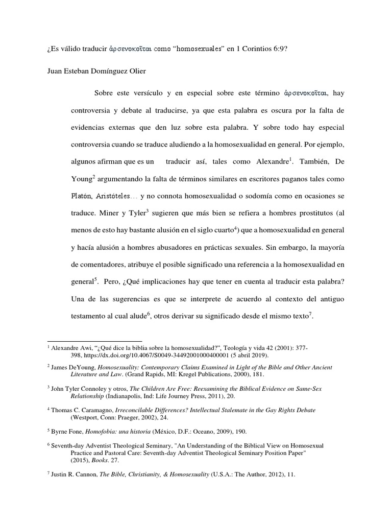 ¿Es Valido Traducir La Palabra Arsenokoitai en 1 Corintios 6:9 Como ...