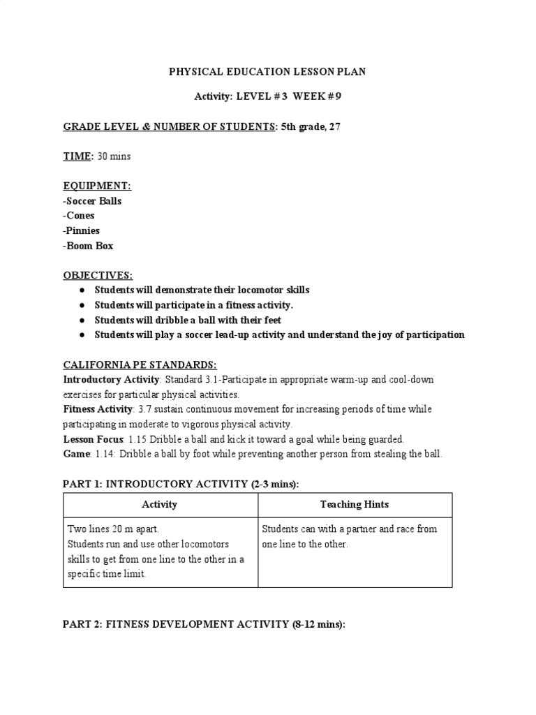 Physical Education Lesson Plan-2 | PDF | Physical Education ...