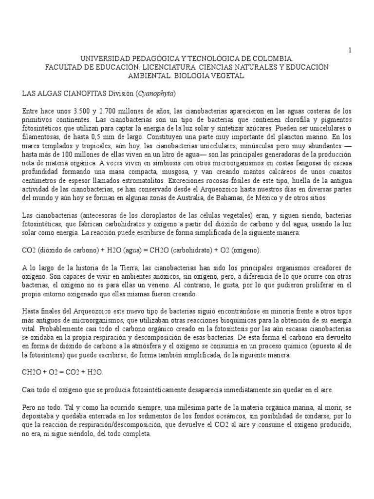 Cianofitas: Historia y Características | PDF | Metano | Cianobacterias