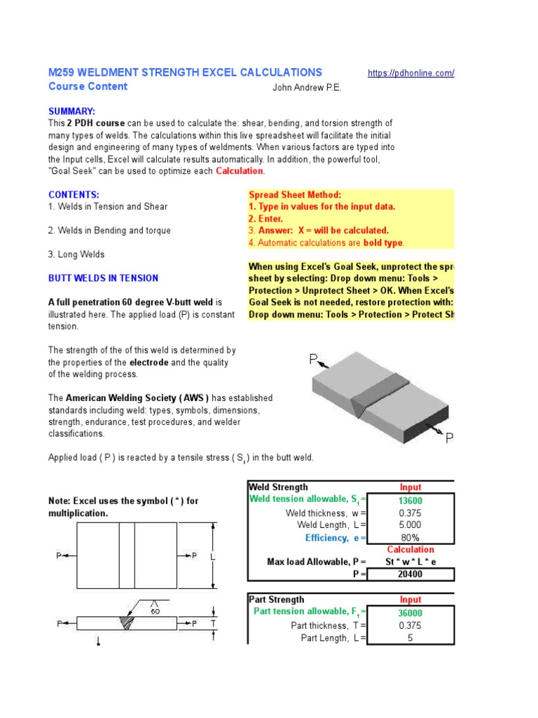 Excel Welding Strength Calculations | PDF | Bending | Beam (Structure)