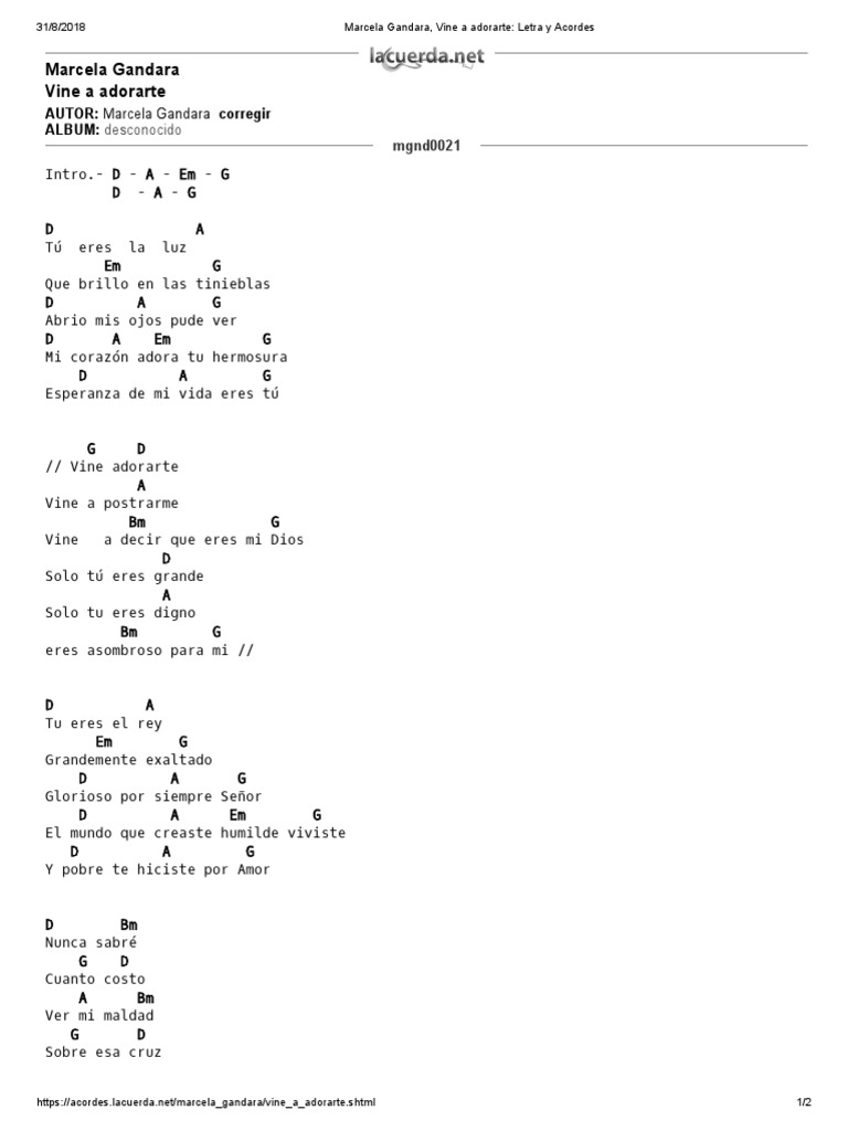 Marcela Gandara, Vine A Adorarte - Letra y Acordes | PDF