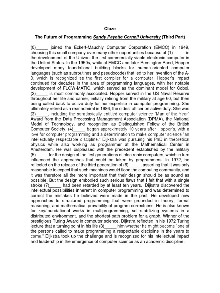 Cloze Exercise SS (5229) | PDF | Computer Programming | Programming Language