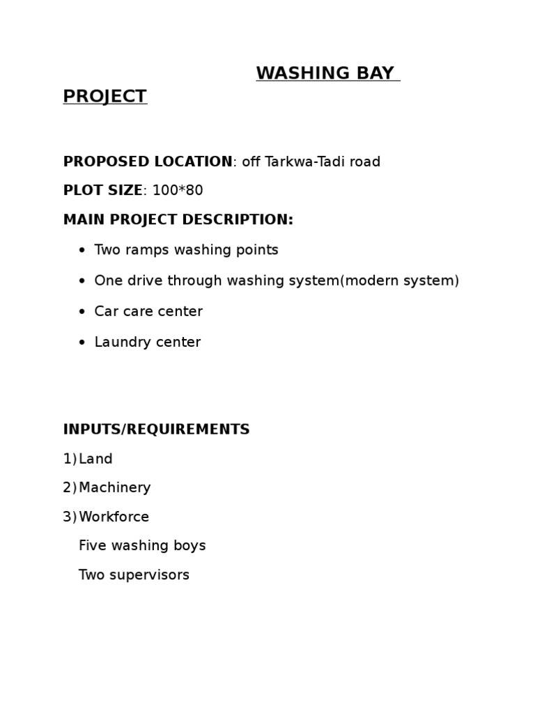 Washing Bay Project | PDF