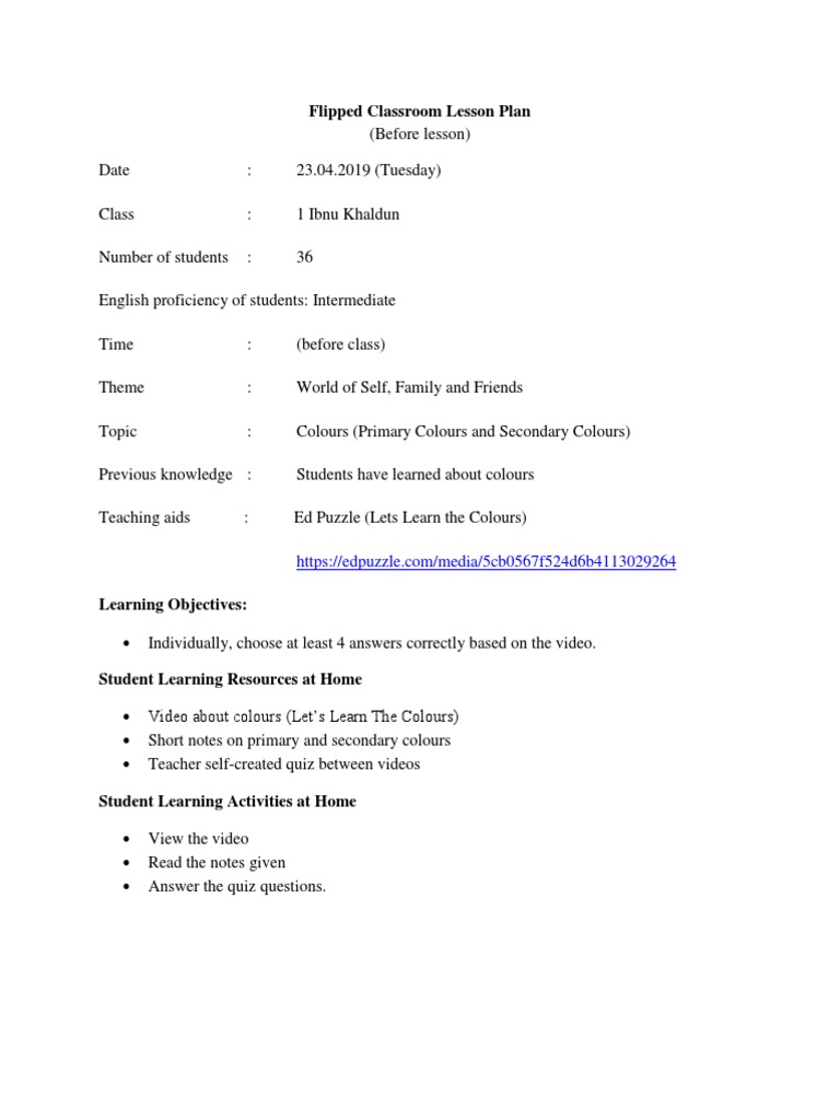 Before Class Lesson Plan | PDF