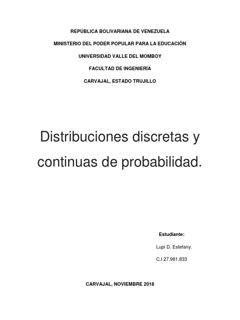 Distribución Discreta y Continua de Probabilidad | PDF | Distribución ...