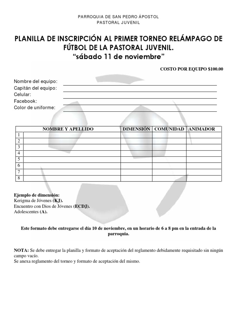 Planilla de Inscripción | PDF | Asociación de Futbol | Juegos de pelota