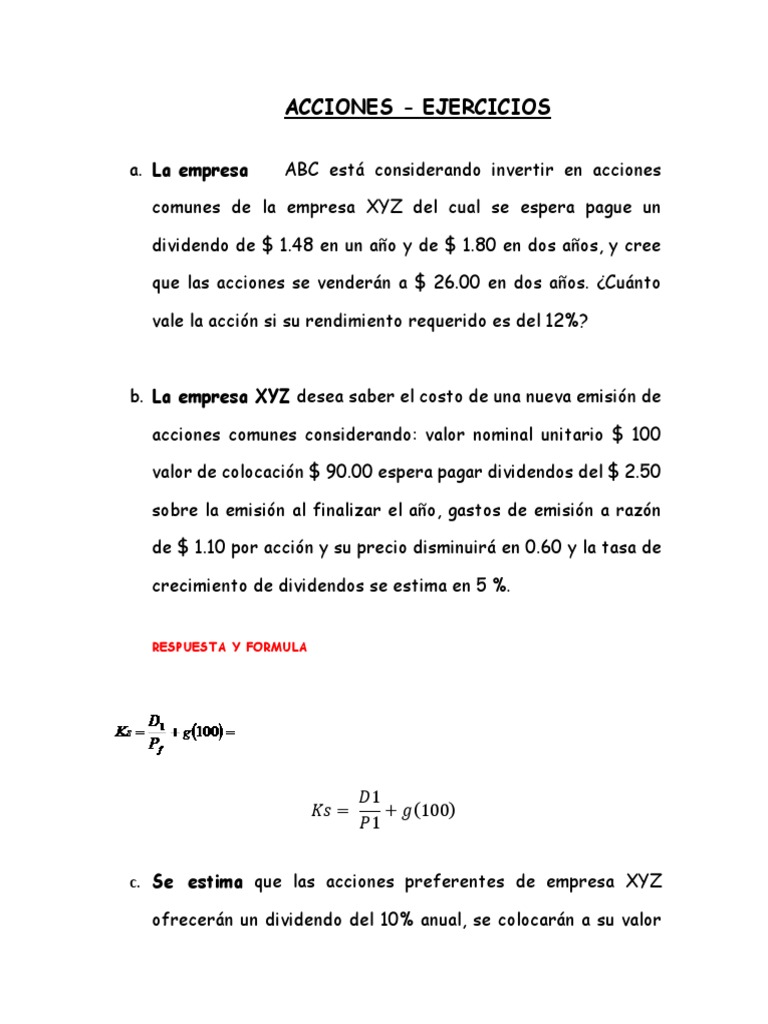 Semana 8 ACCIONES - Ejercicios - Nº01 - N°02 - N°03 | Descargar gratis PDF | Compartir (Finanzas ...