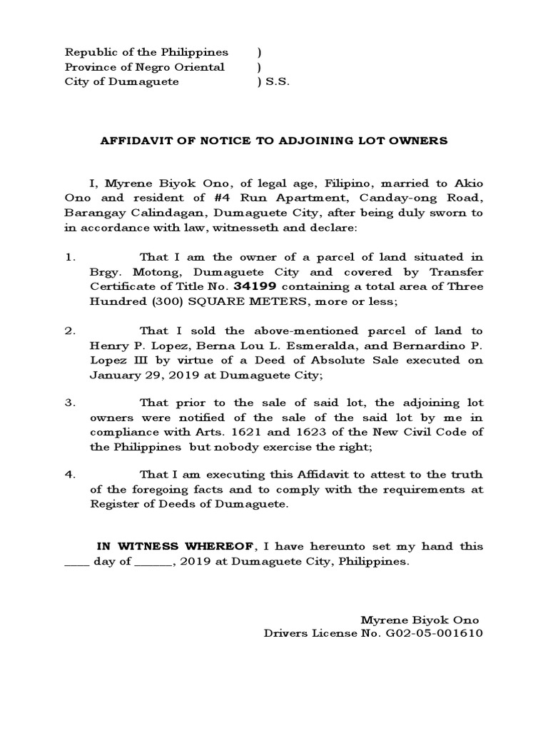 Notice To Adjoining Lot Owners | PDF
