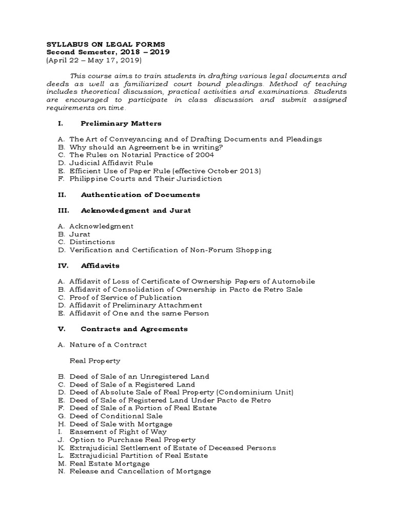 Legal Form Syllabus 2018-2019 | PDF | Deed | Real Property