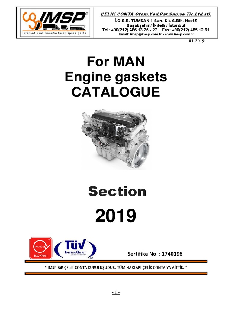 For Man Engine Gaskets Catalogue: Section | PDF | Engines | Vehicle Parts