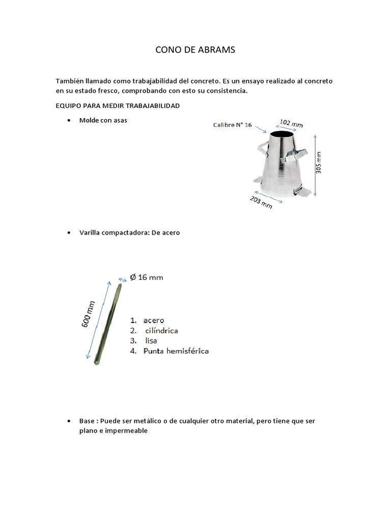 Ensayo del Cono de Abrams en Concreto | PDF