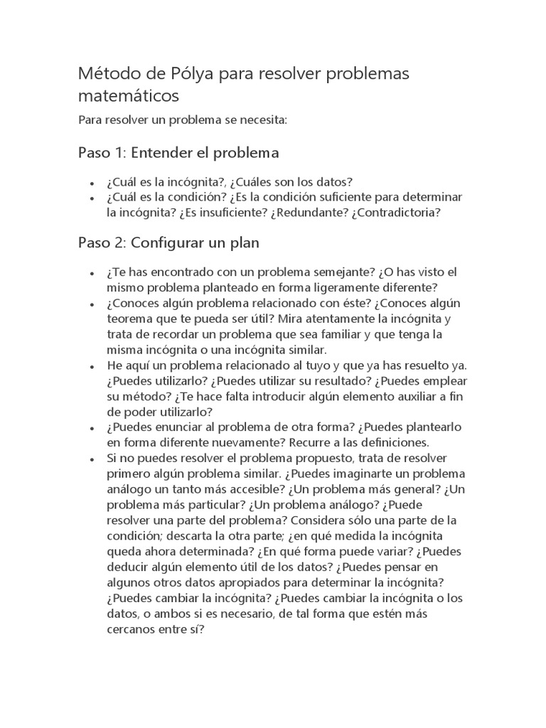 El método de Pólya para la resolución de problemas matemáticos y de programación | PDF | Función ...