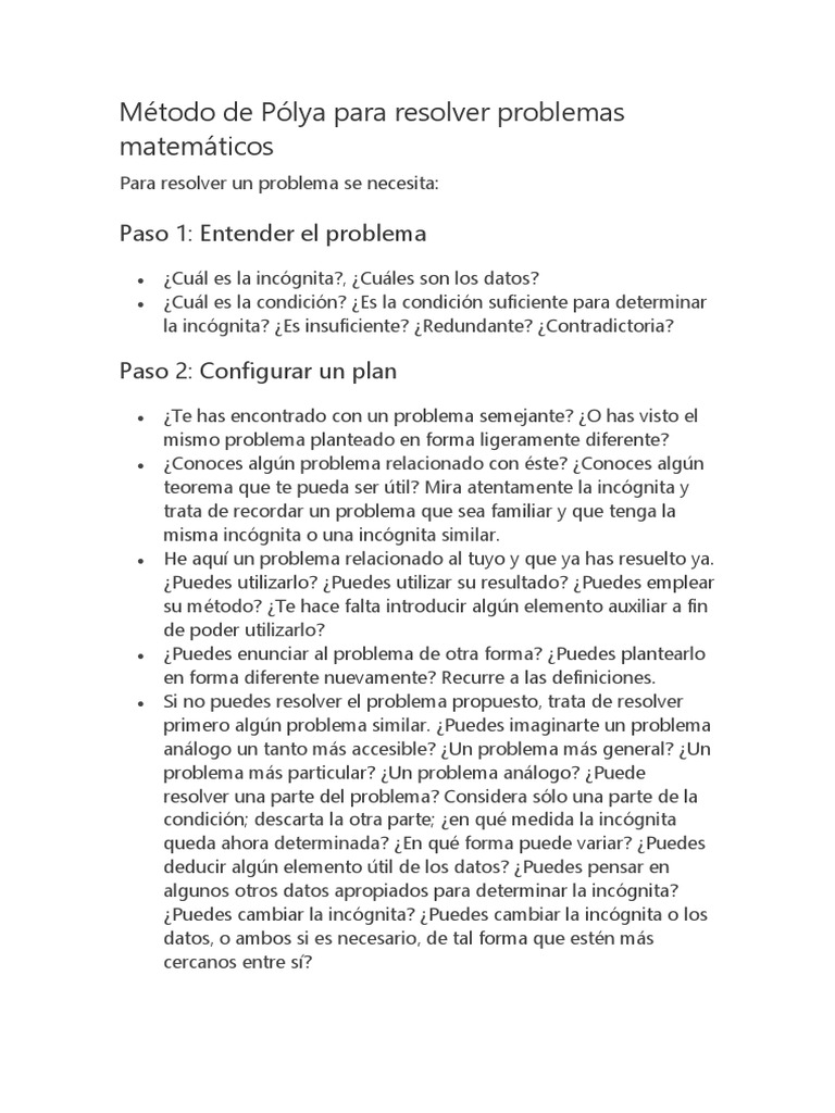 Método de Pólya para resolver problemas matemáticos: Paso 1: Entender el problema | Función ...