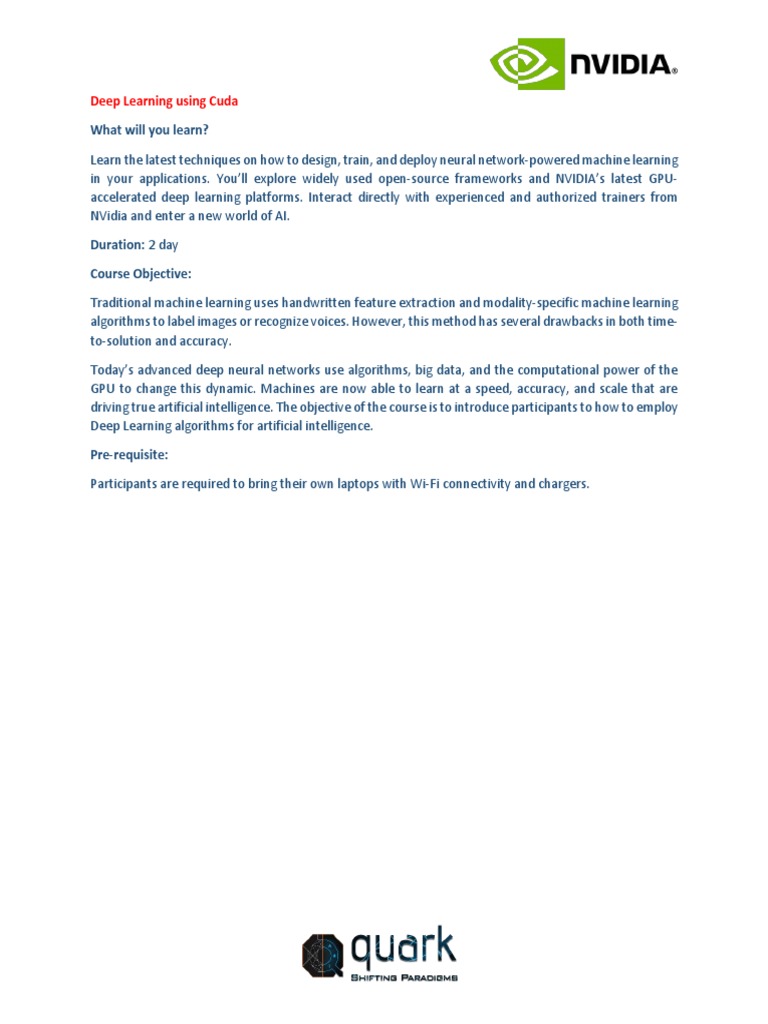 What Will You Learn?: Deep Learning Using Cuda | PDF