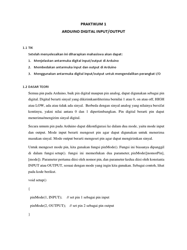 PRAKTIKUM 1 Arduino Digital Input - Output | PDF