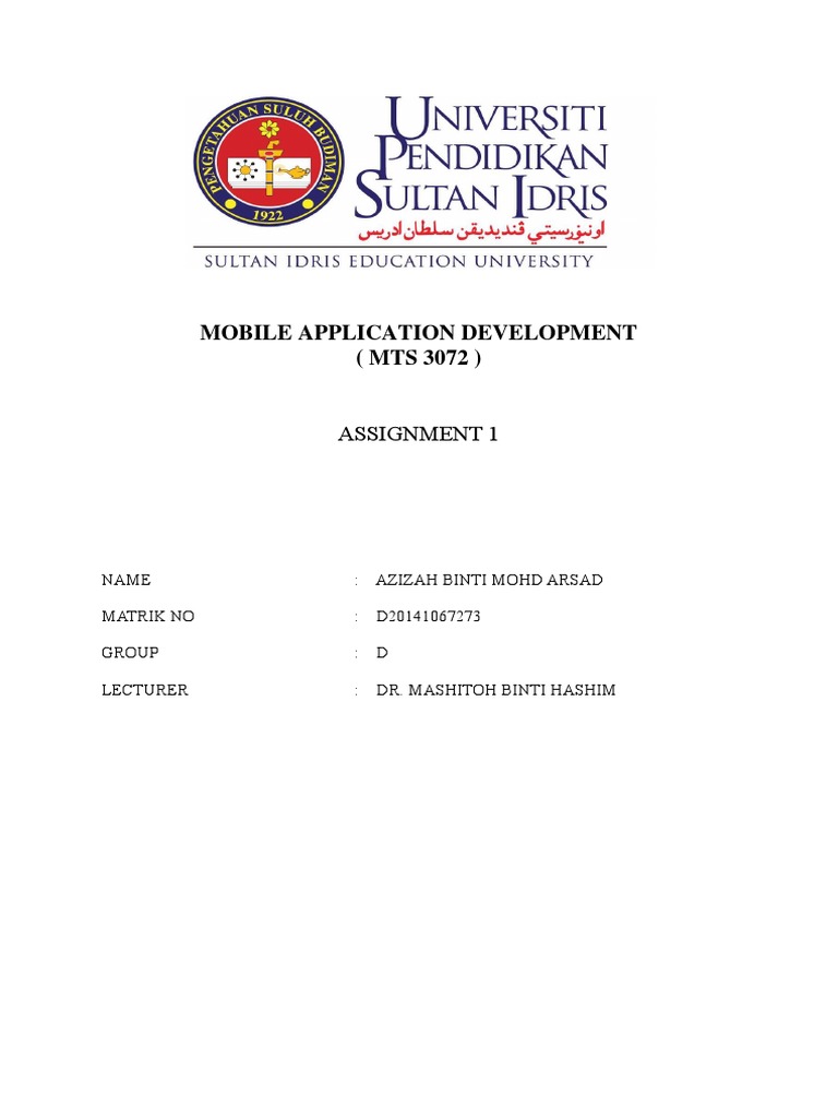 Mobile Application Development (MTS 3072) Assignment 1 | PDF | Application Software | Mobile App