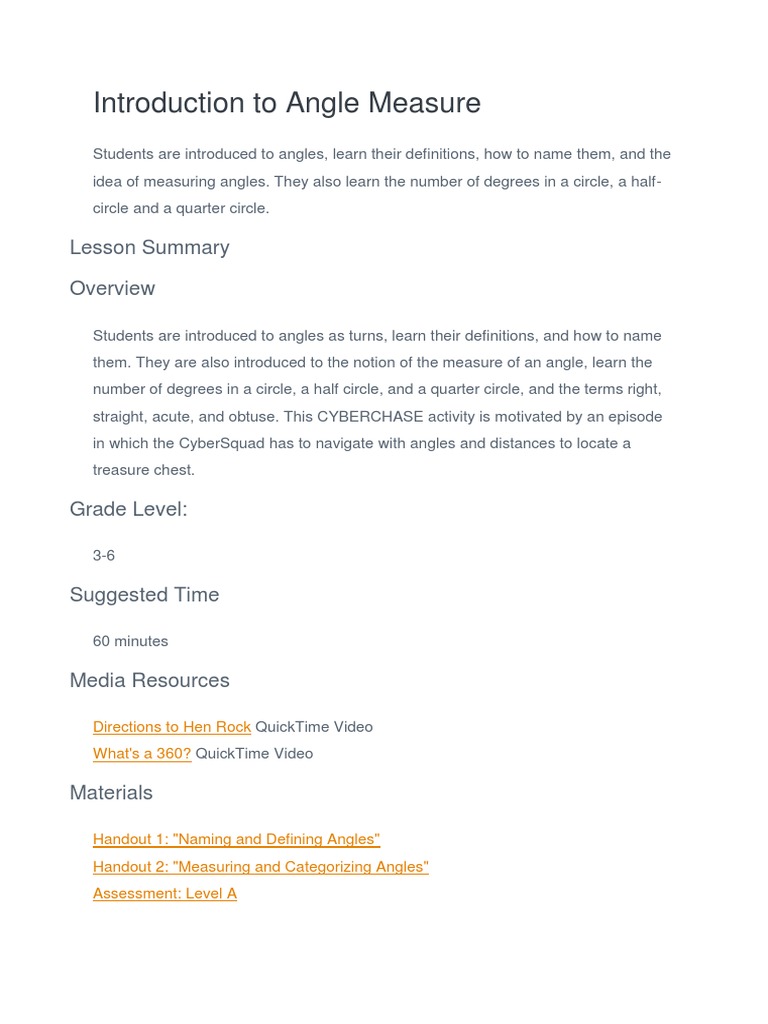Introduction To Angle Measure: Lesson Summary | PDF | Angle | Behavior ...