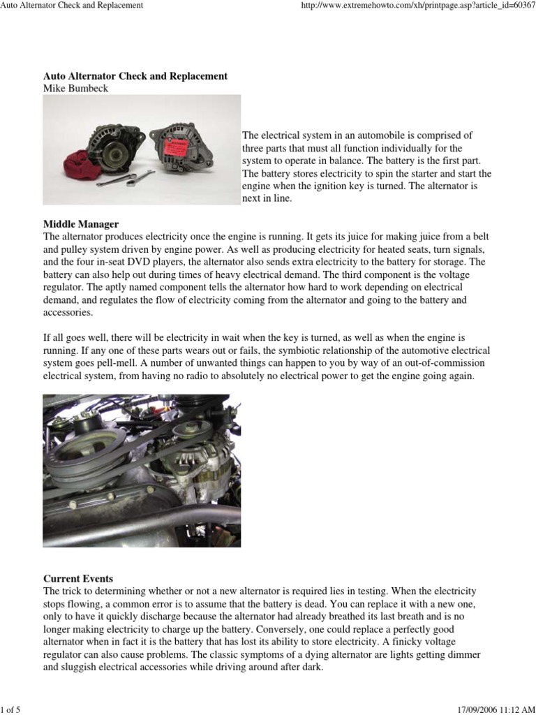Alternator Check And Replacement Pdf Pdf Belt Mechanical Vehicles