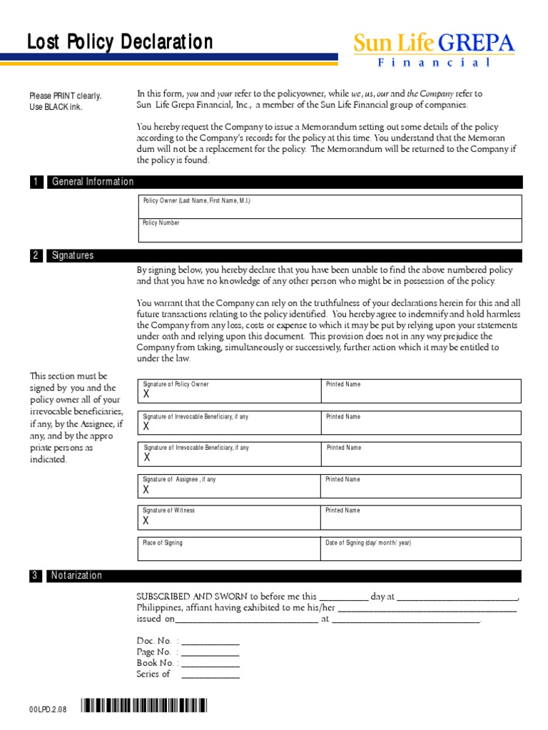 Lost Policy Declaration | PDF | Indemnity | Virtue