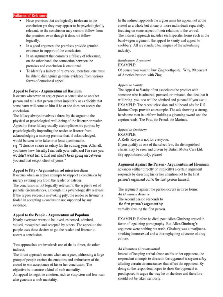 Fallacies of Relevance: Appeal To Force - Argumentum Ad Baculum | PDF | Fallacy | Argument