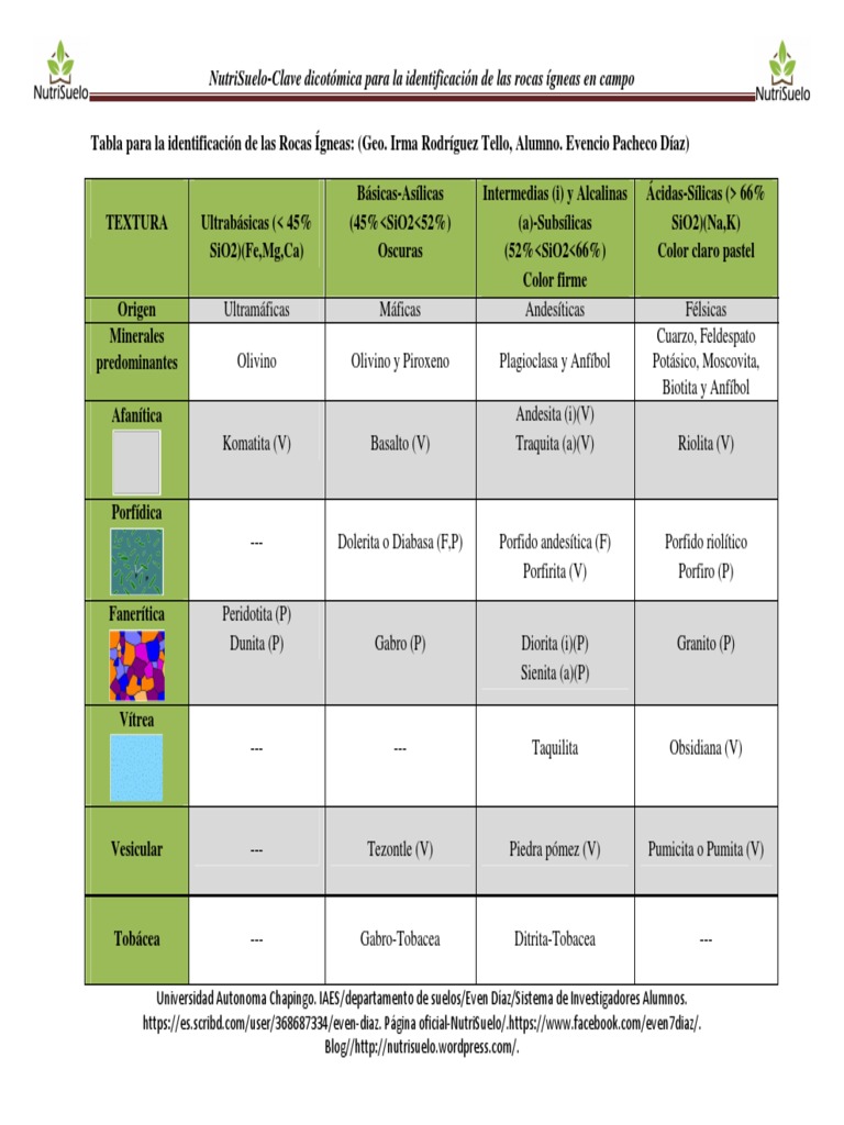 Guía para Identificar Las Rocas Ígneas (Clave Dicotómica) | PDF | Roca ...