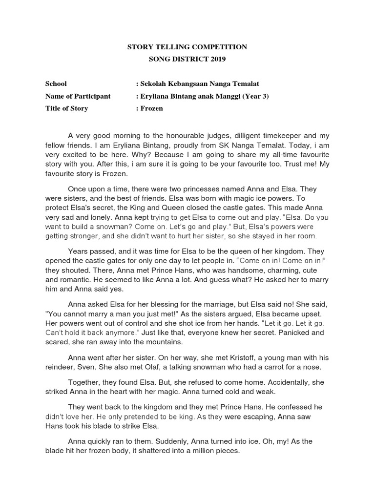 Story Telling Competition 2019 Text Eryliana Bintang | PDF | Art | Poetry