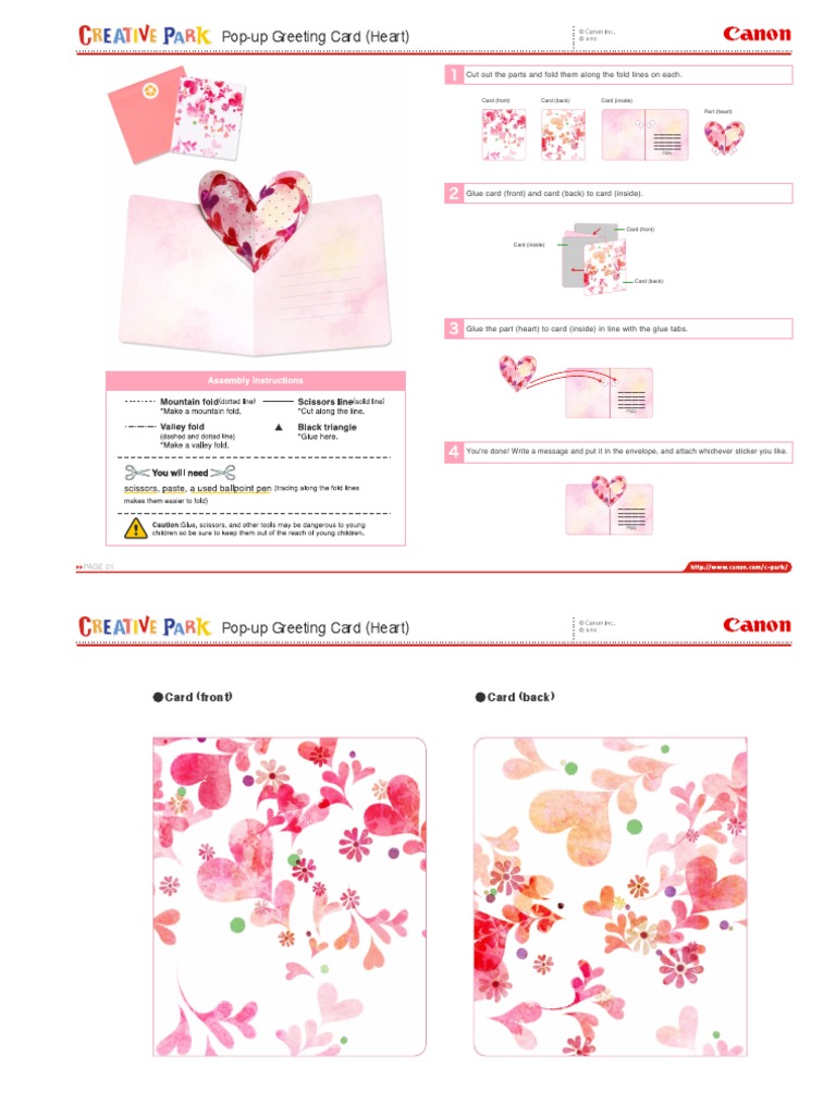 Pop-Up Greeting Card (Heart) : Card (Front) Card (Back) Card (Inside ...
