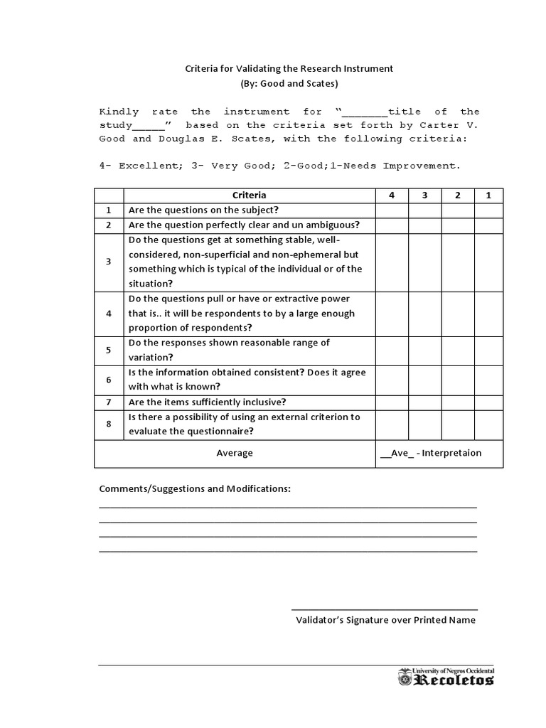 Criteria For Validating Research Instrument | Download Free PDF ...