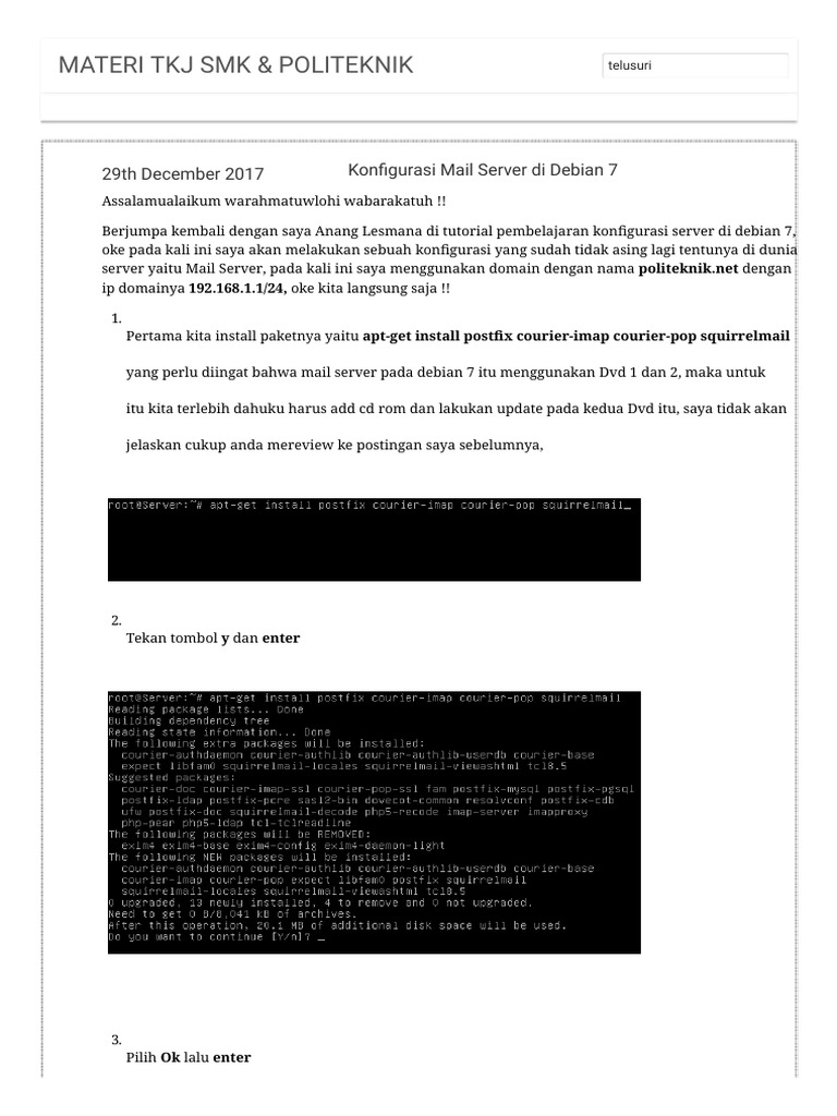 MATERI TKJ SMK & POLITEKNIK - Konfigurasi Mail Server Di Debian 7 PDF ...