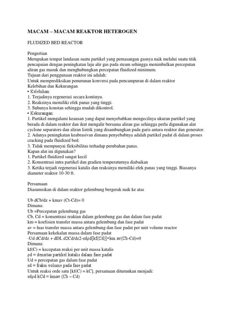 Jenis-Jenis Reaktor Heterogen dan Fungsinya | PDF