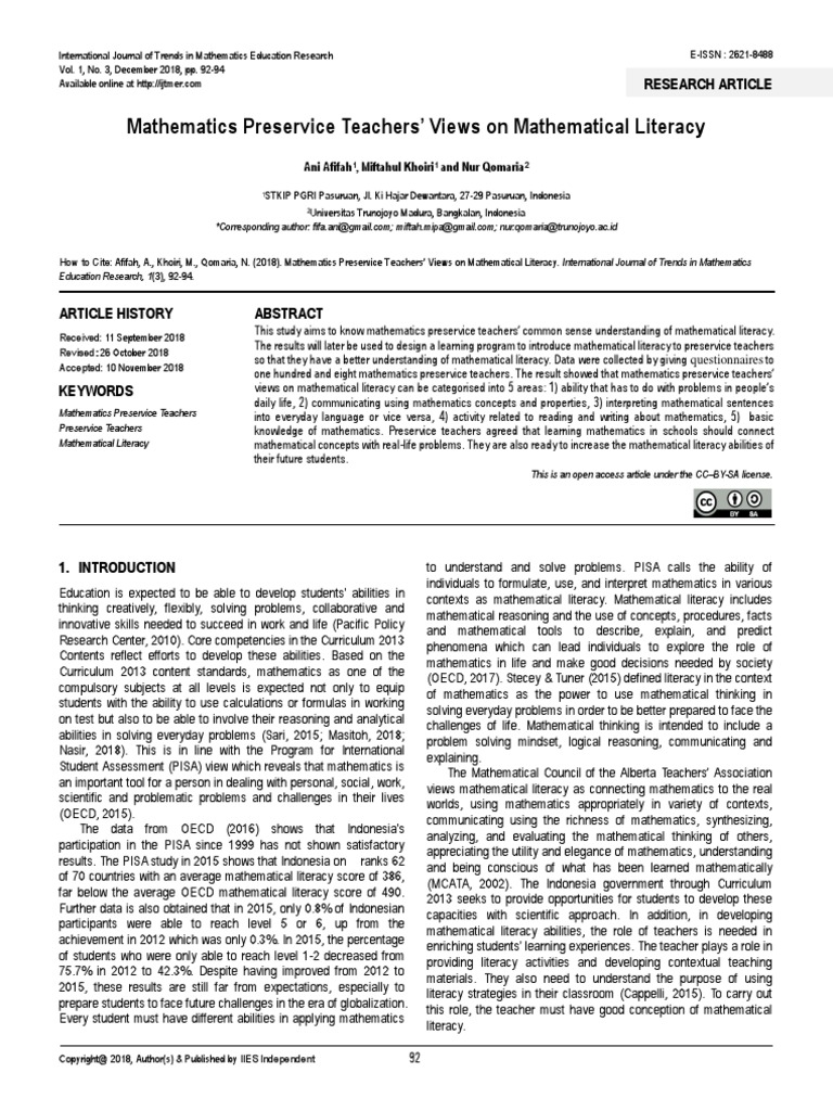 8.bobby Ojose - Mathematics Literacy Are We Able To Put The Mathematics ...
