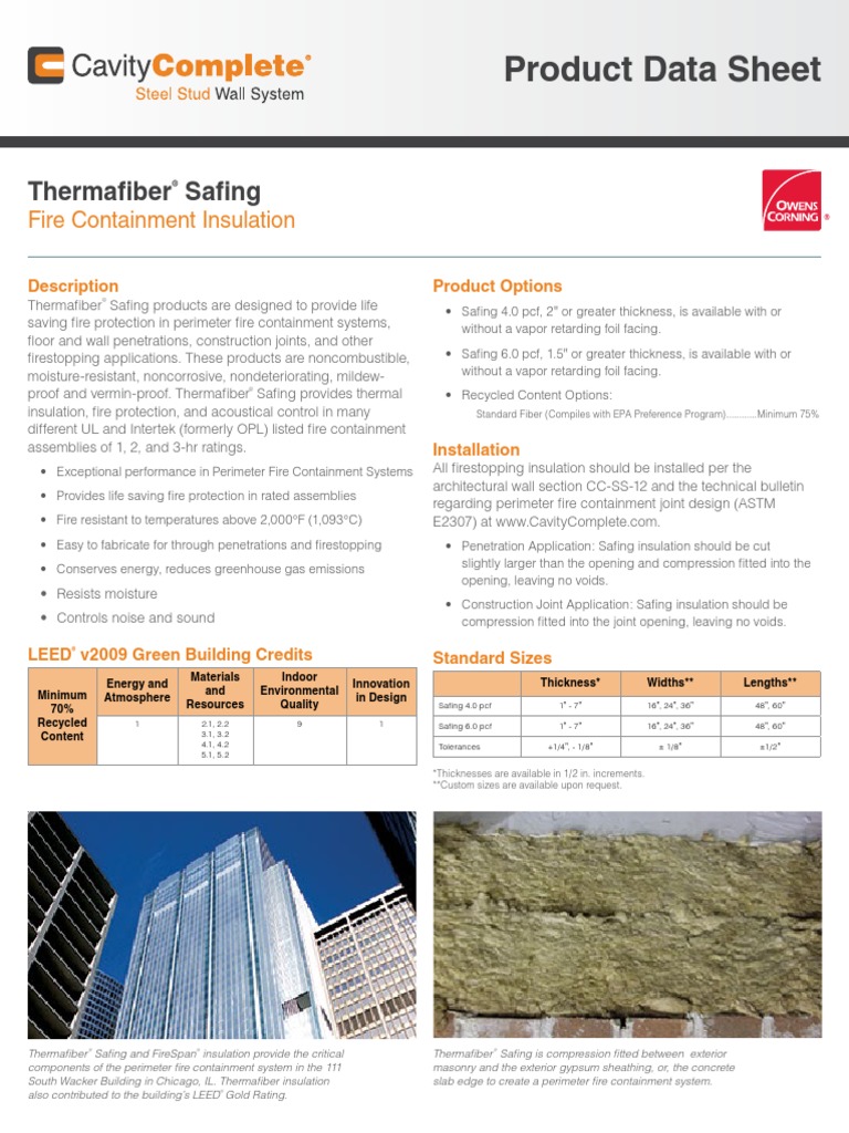 10019112 CavityComplete Thermafiber Fire Safing Product Data Sheet ...
