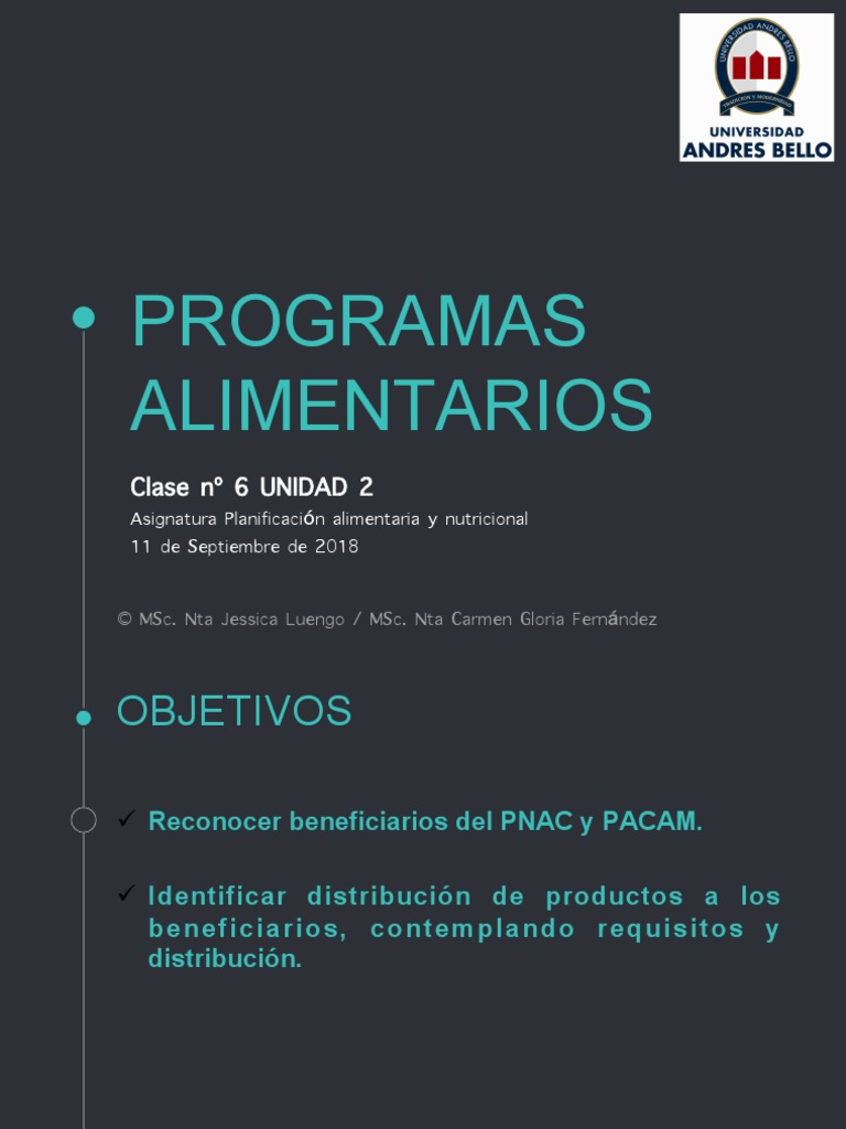 Clase 6 UNAB Programas Alimentarios | PDF | Amamantamiento | Cereales