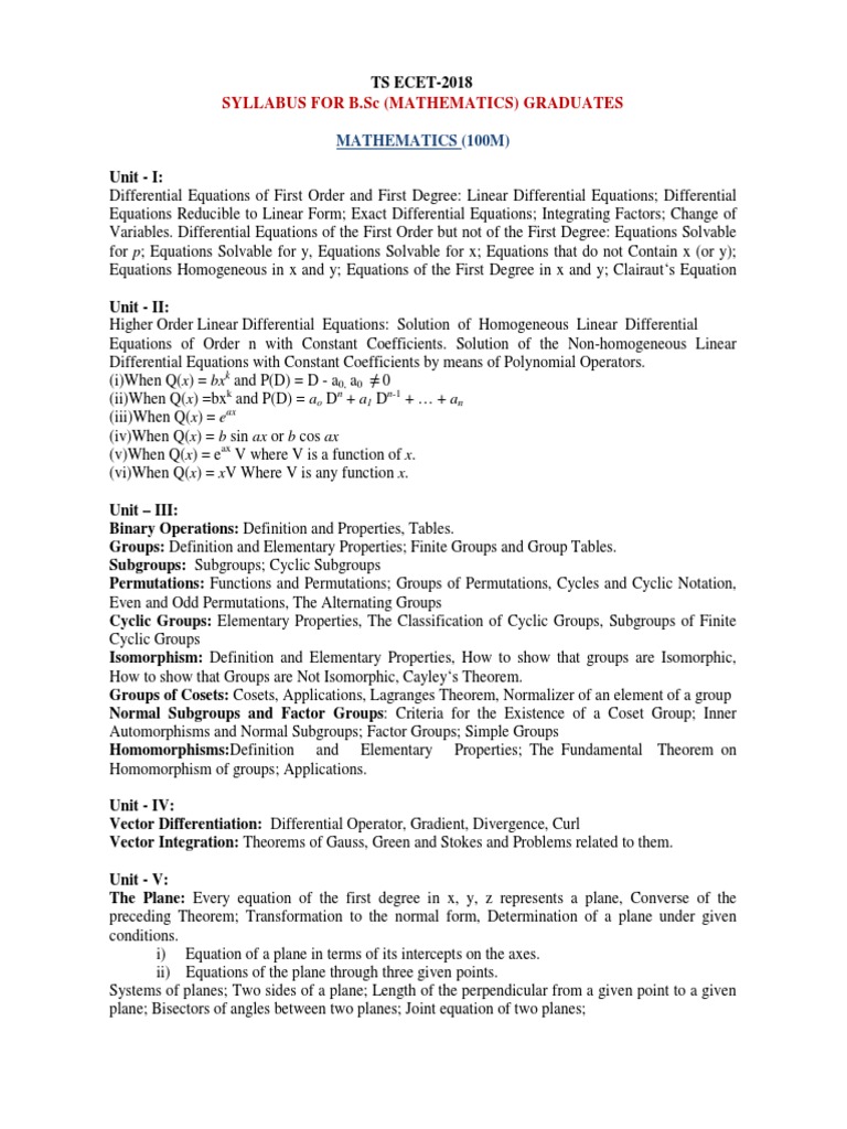 Syllabus For B.SC (Mathematics) Graduates | PDF | Linear Map | Vector Space