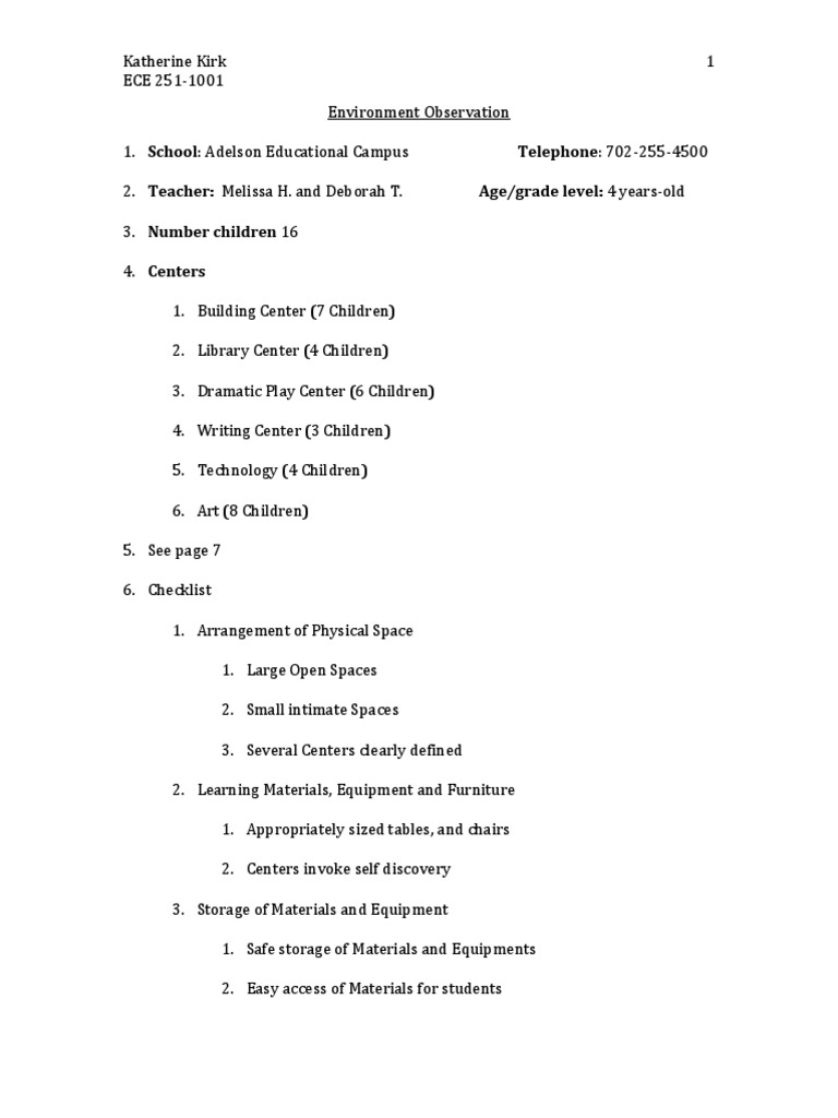 Classroom Environment Observation Report | PDF | Classroom