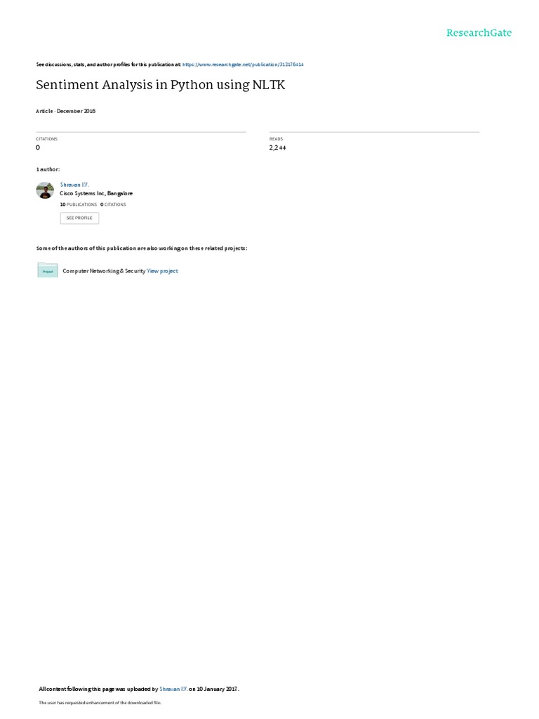 Sentiment Analysis in Python Using NLTK: December 2016 | PDF | Statistical Classification ...