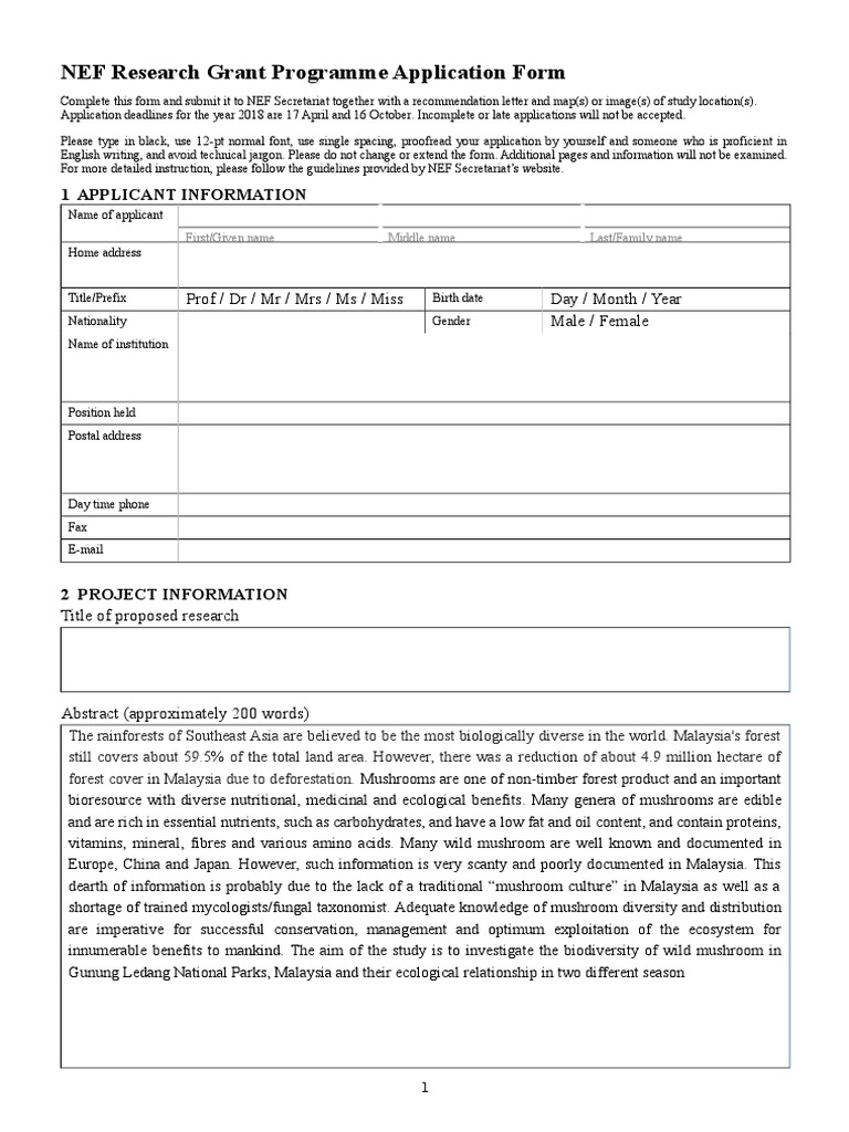 Application Form RG (Original Form) | PDF | Forests | Biodiversity