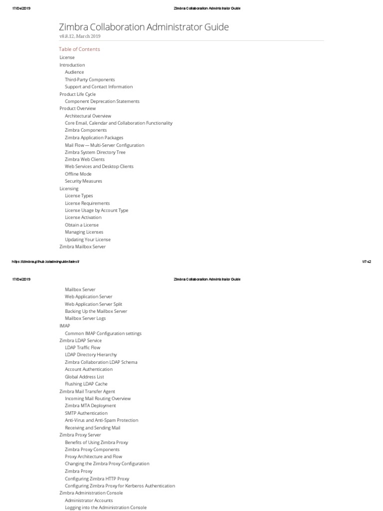 Zimbra Collaboration Administrator Guide PDF | PDF | Backup | Proxy Server