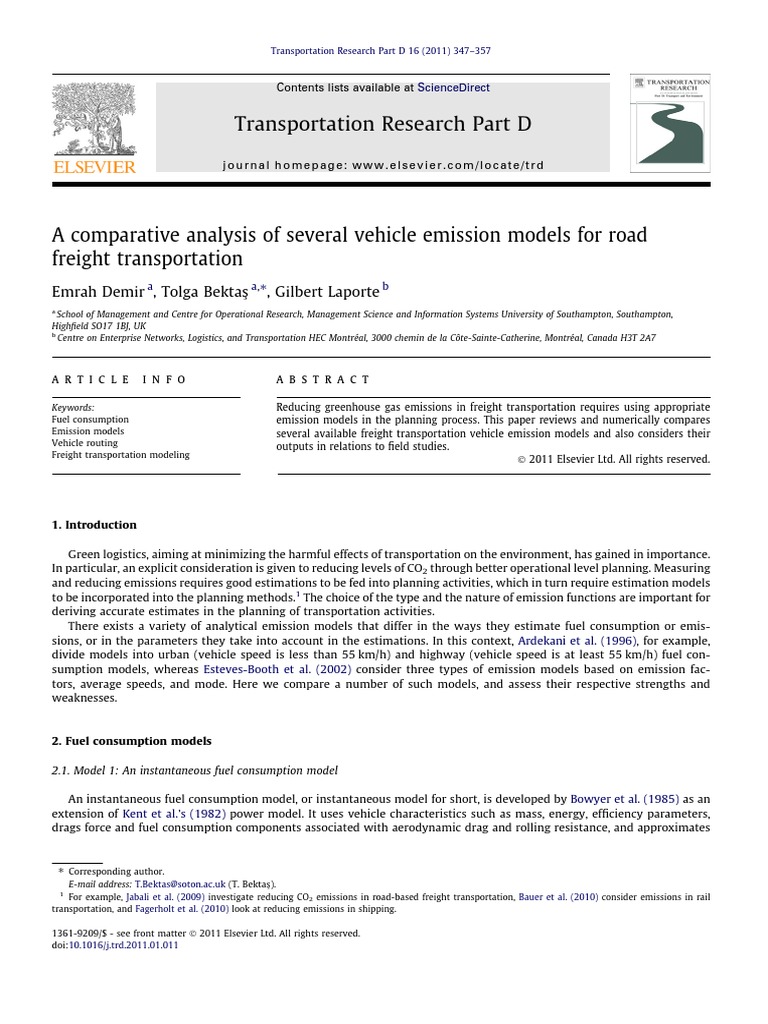 Emission Models for Freight Transportation | PDF | Fuel Economy In ...
