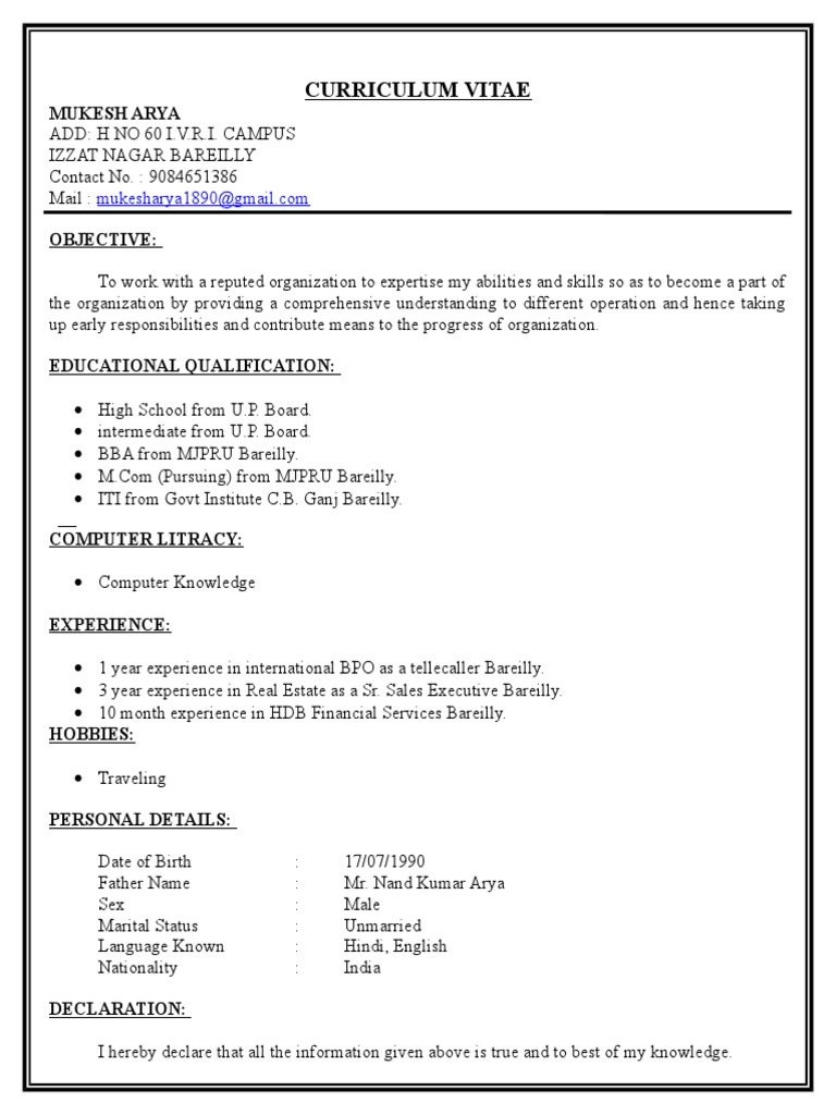 Curriculum Vitae: Mukesh Arya | PDF