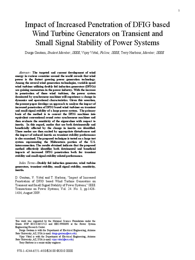 Impact of Increased Penetration of DFIG Based Wind Turbine Generators ...