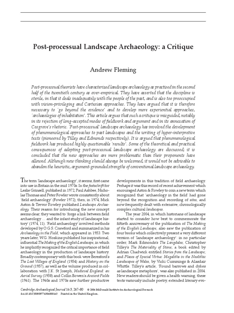 Post-Processual Landscape Archaeology: A Critique: Andrew Fleming | PDF ...