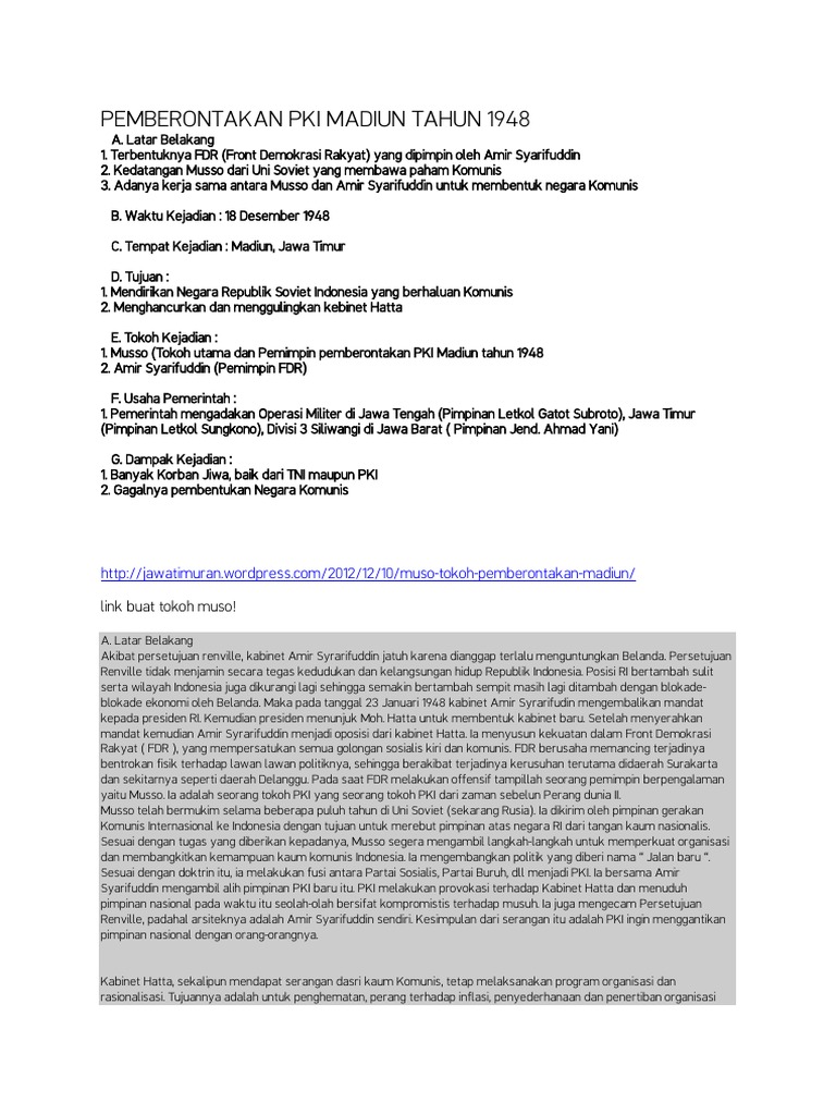 Pemberontakan Pki Madiun Tahun 1948 PDF | PDF