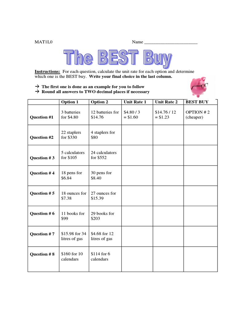 Best Buy Calculation Worksheet | PDF | Home & Garden