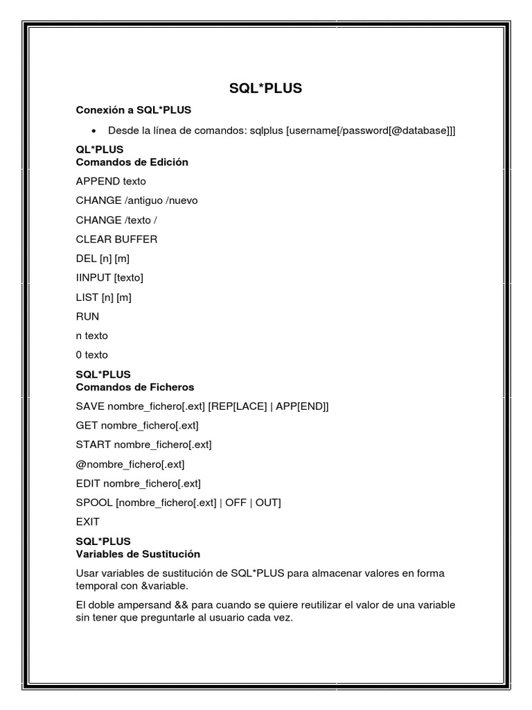 Comandos de Consola SQL Plus y Developer | PDF | SQL | Ingeniería de ...